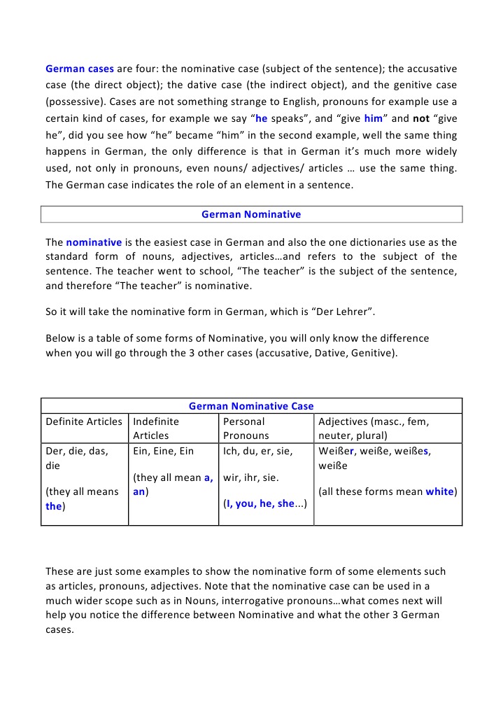 German Cases Explained | PDF | Grammatical Gender | Linguistic Typology