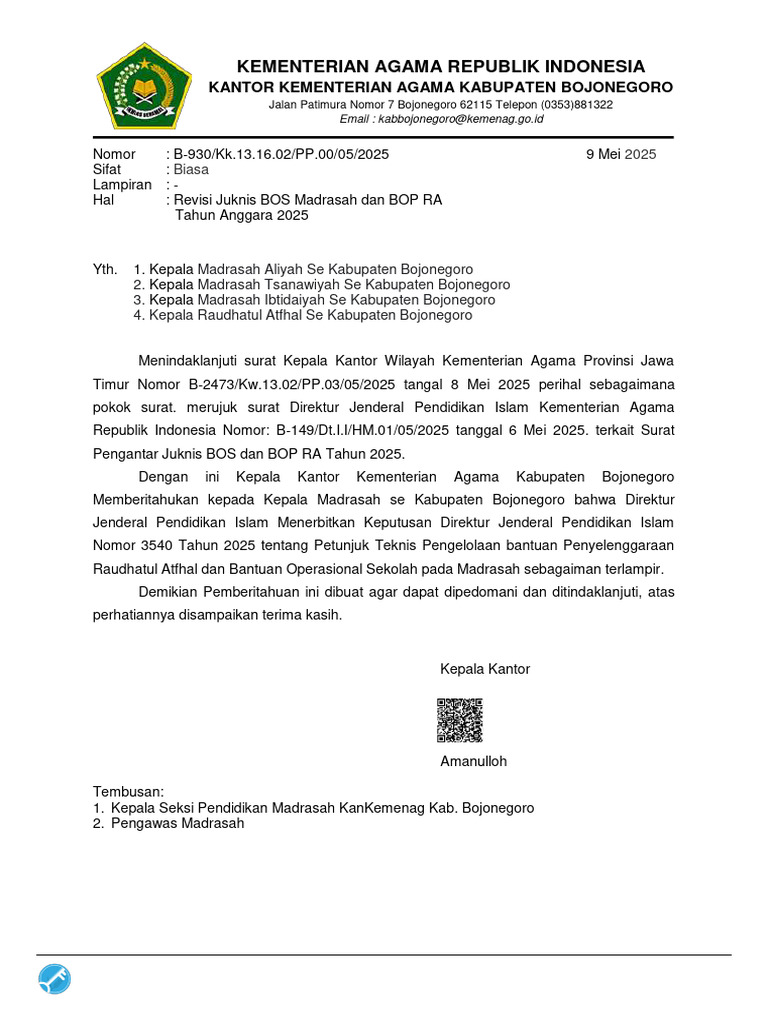 Revisi Juknis BOS Madrasah Dan BOP RA TA 2025 | PDF