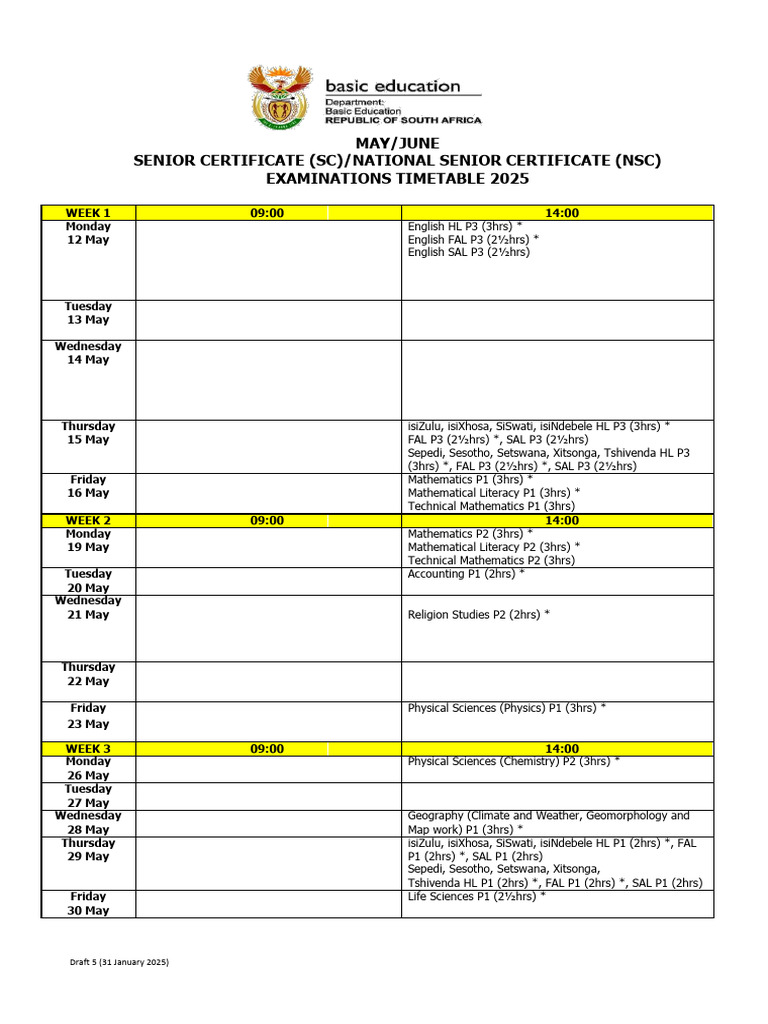 2025 May-June EXAM Timetable | PDF | Languages Of Africa