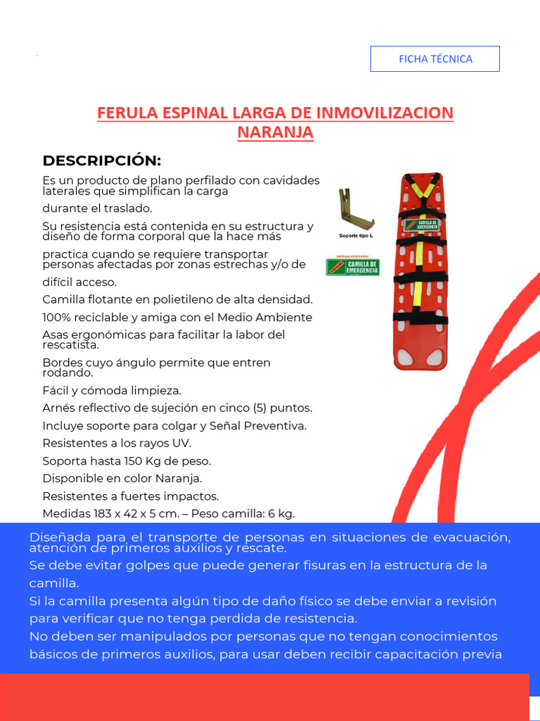 Corventas Ficha Tecnica Camilla Ferula Espinal Larga Polietileno | PDF
