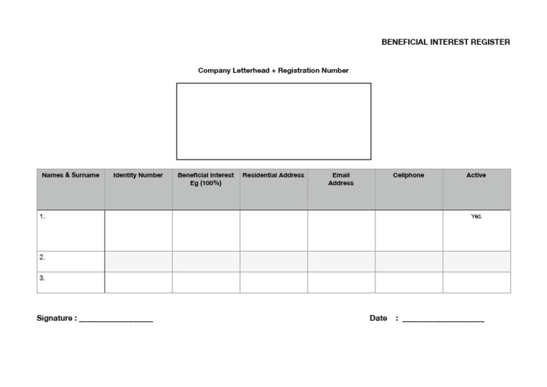 Beneficial Interest Register Example | PDF