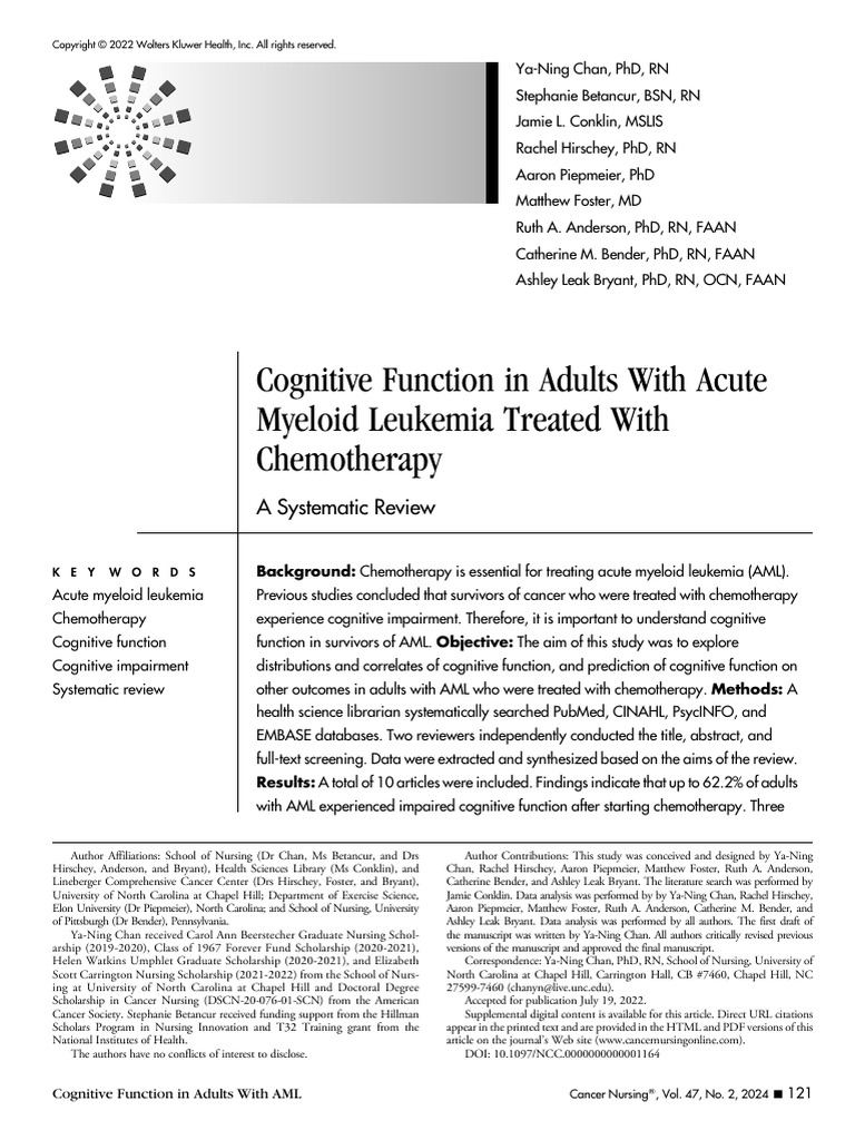 Cognitive Function in Adults With Acute - Chan 2024 | PDF | Leukemia ...