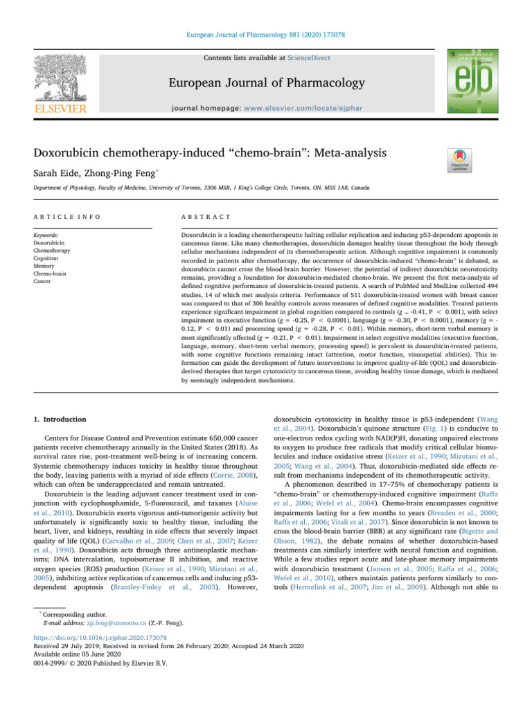 Dexorubicin Chemotherapy Induced Chemobrain - Eide 2020 | PDF ...
