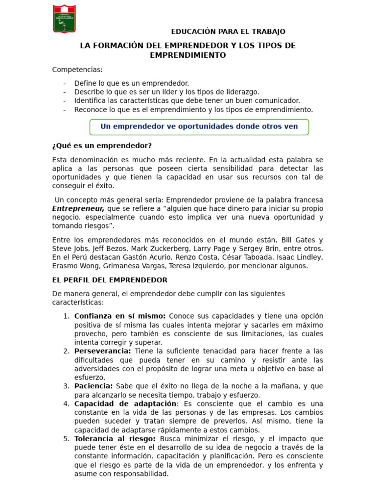 Hoja Info Ept 2° | PDF | Iniciativa empresarial