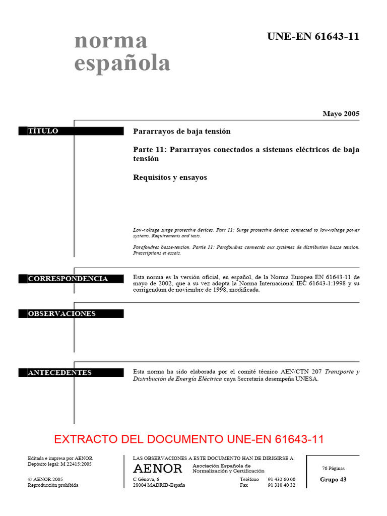 Pararrayos de baja tensión UNE-EN 61643-11 | PDF | Aislador ...