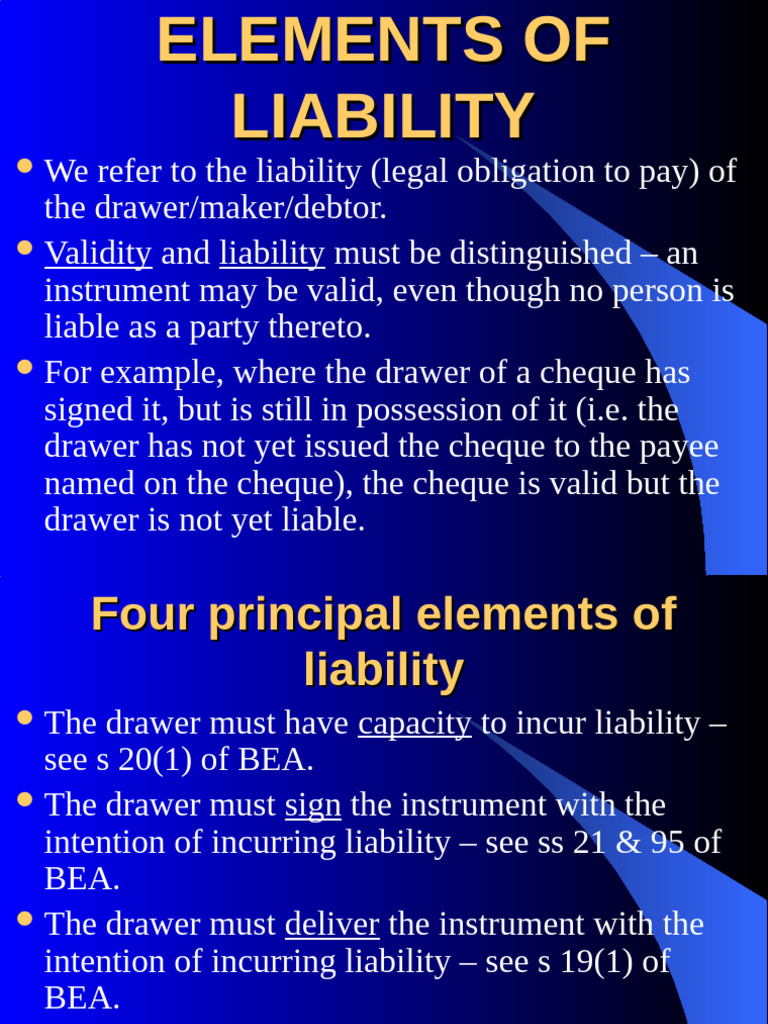 Elements of liability on a negotiable instrument | PDF | Negotiable ...