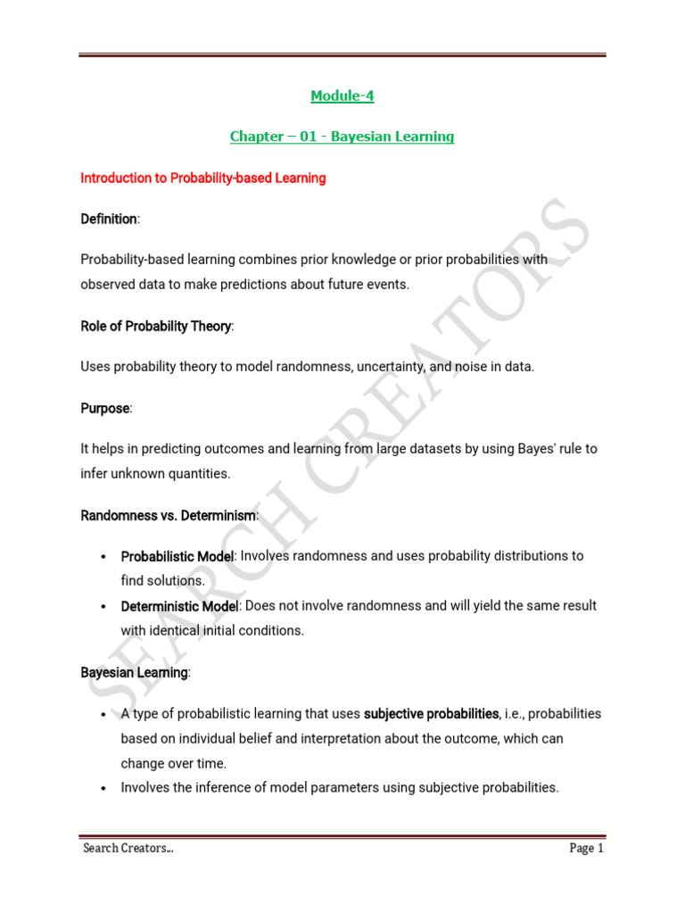 Module - 04 Machine Learning (BCS602) Search Creators | PDF | Bayesian Inference | Neuron