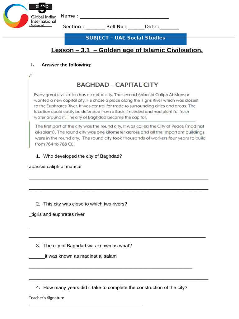 Zahara Binth Mayin - Lesson - 3.2 Baghdad | PDF | Baghdad