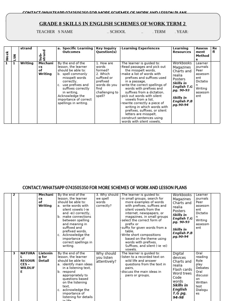 Grade - 8 - Term - 2 - English - Schemes @0743505350 | PDF | English Language | Poetry