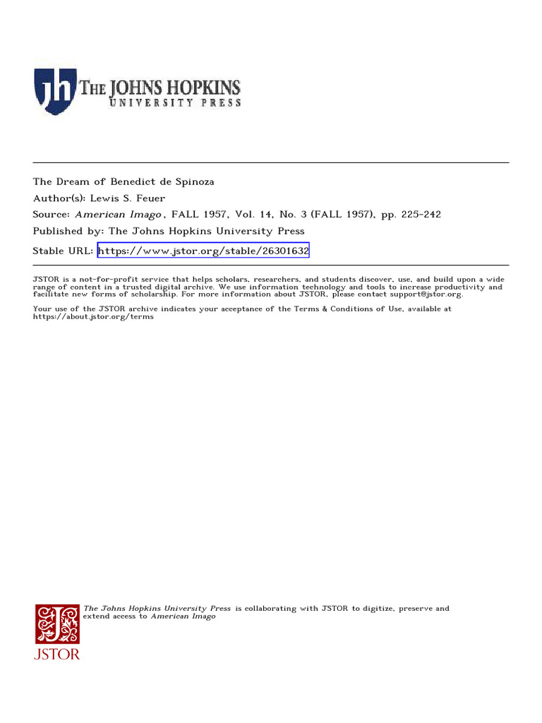 Lewis S. Feuer - The Dream of Spinoza | PDF | Baruch Spinoza | Dream