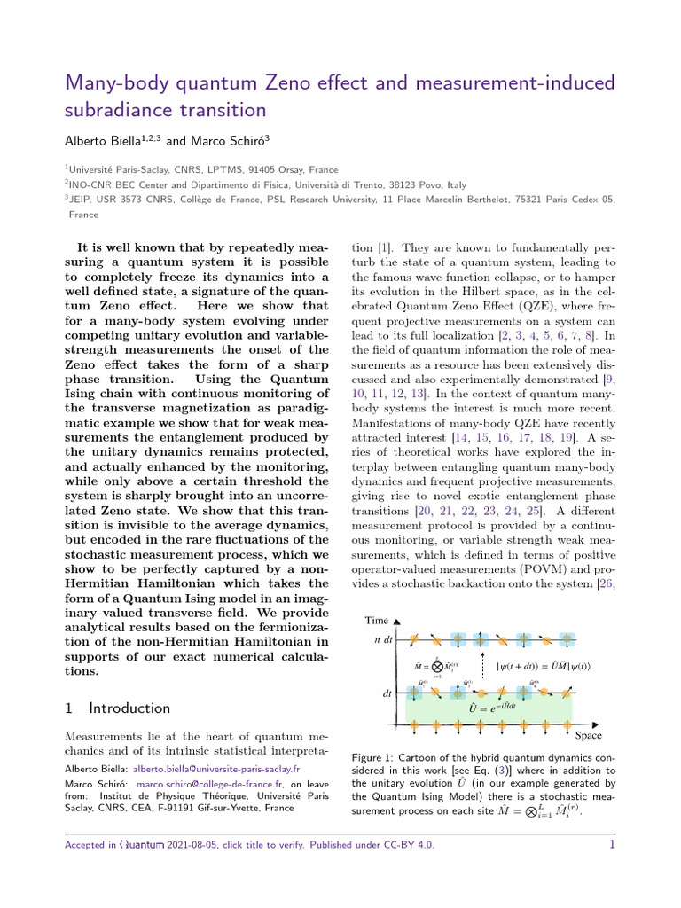 Many-Body Quantum Zeno Effect and Measurement-Induced (Efeito Zenão Quantico 3) | PDF | Quantum ...