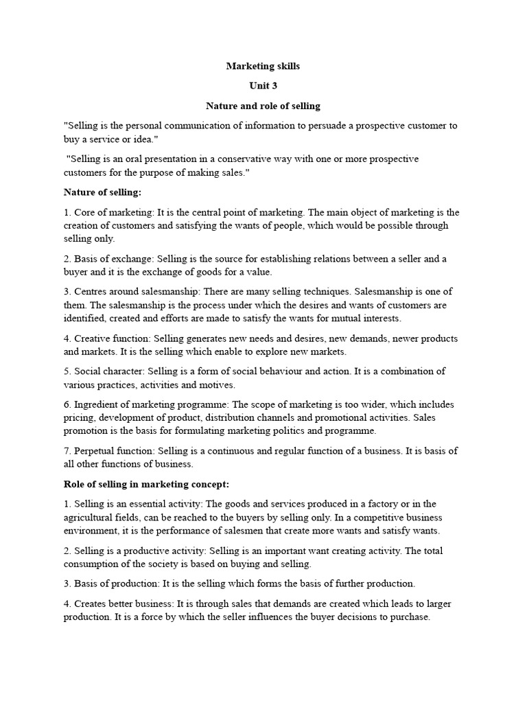 Unit 3 Marketing Skills | PDF | Sales | Marketing