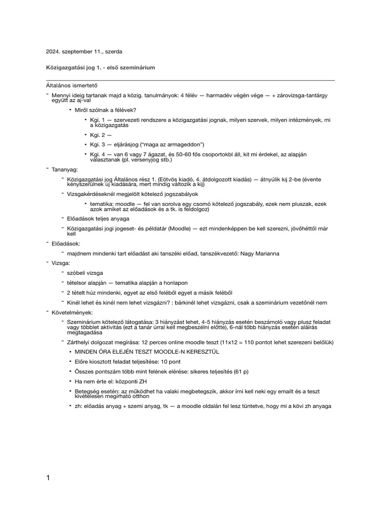 Első Szemi + Tk. Jegyzet (1. Fejezet) | PDF