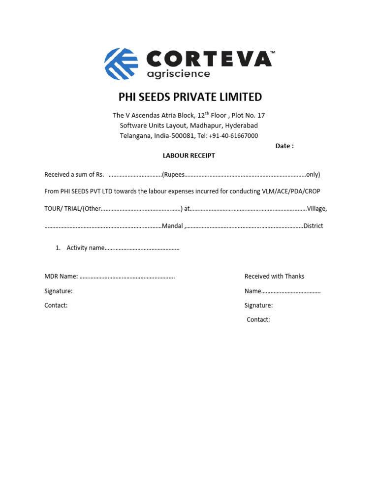 Labour Payment Receipt Format | PDF
