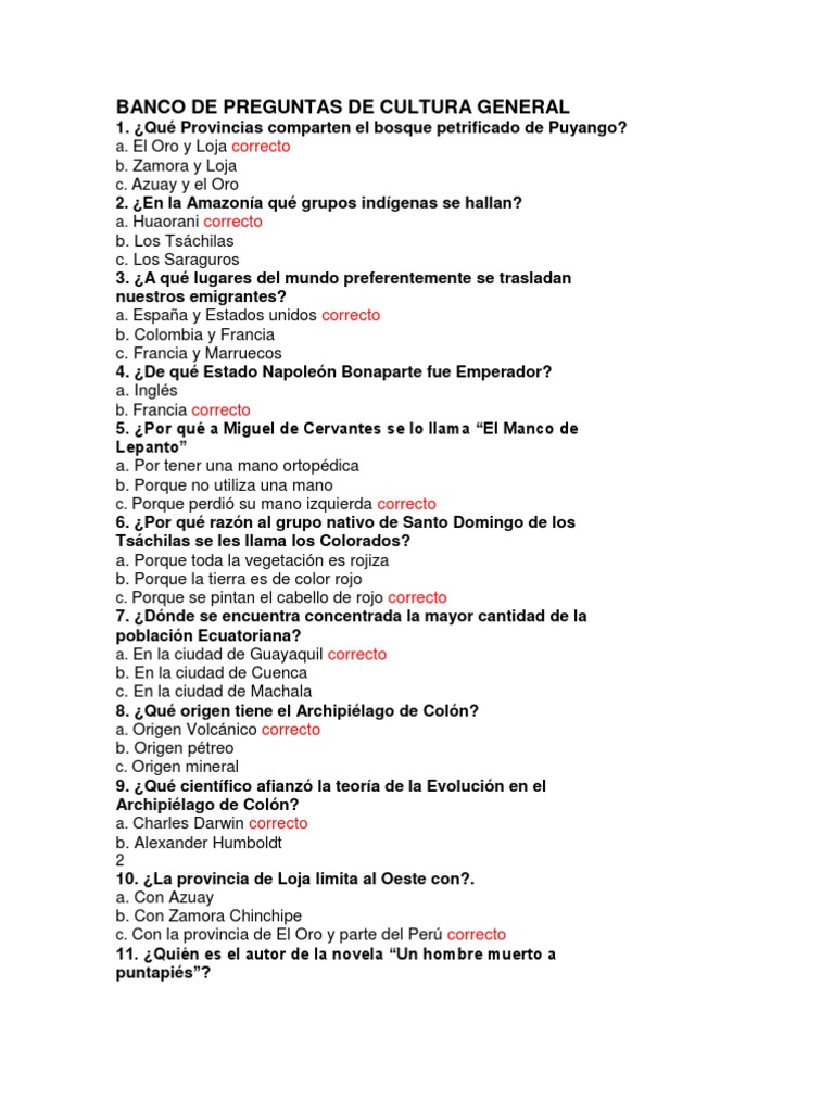 Banco de Preguntas de Cultura General | PDF | Ecuador | Américas
