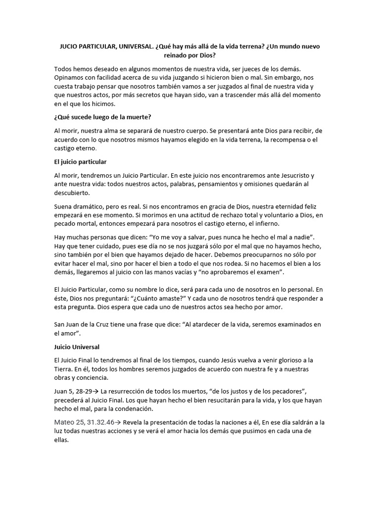 JUCIO PARTICULAR, UNIVERSAL, CIELO NUEVO Y TIERRA NUEVA | PDF | Cristo ...