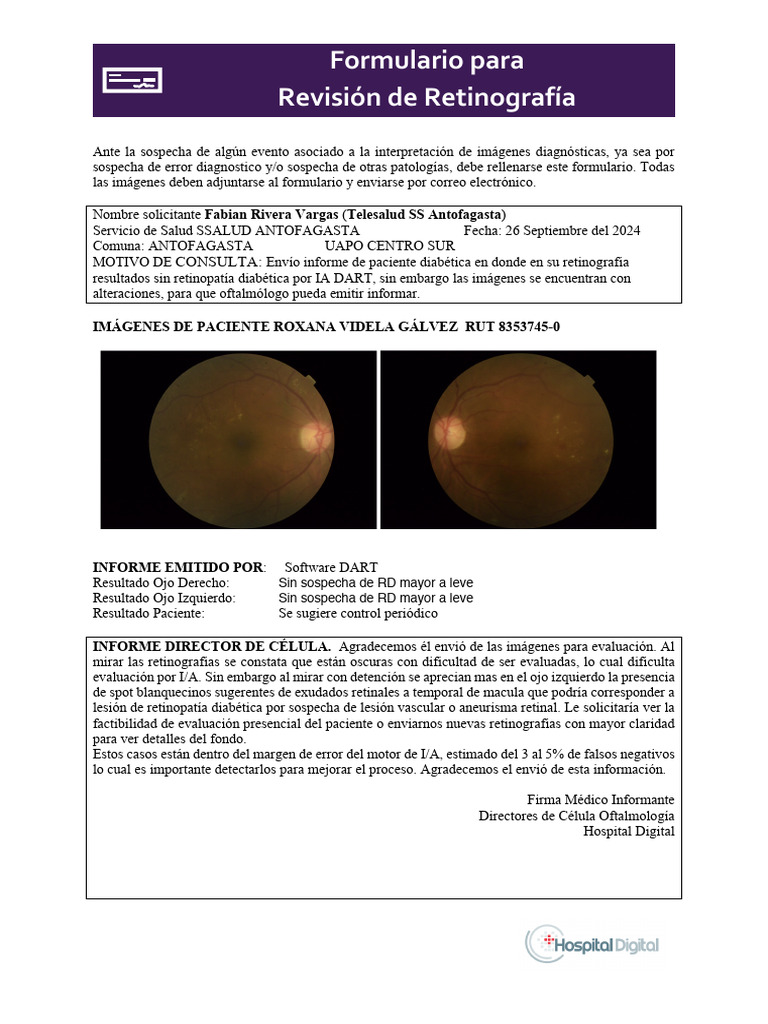 Formulario de revisión retinografía UAPO centro sur | PDF