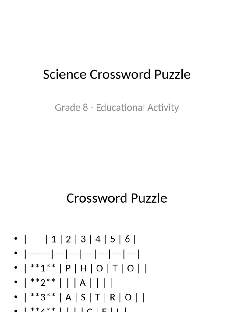 Science Crossword Puzzle Grade8 | PDF