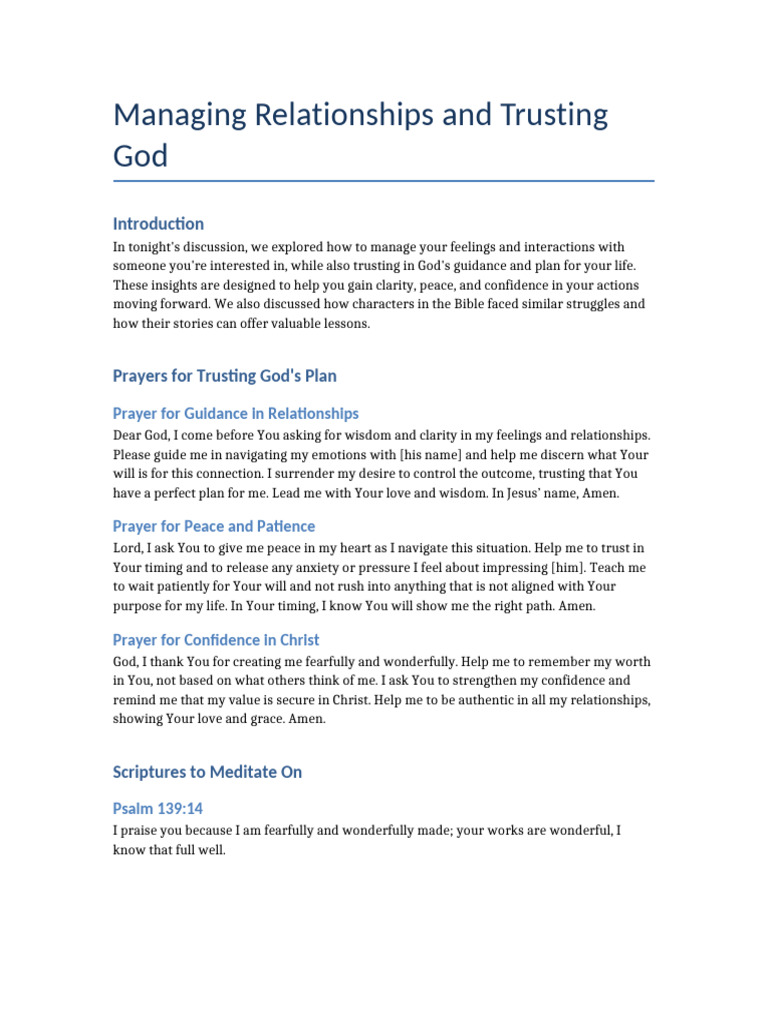 Trusting God in Relationships Guide | PDF | Prayer | Paul The Apostle