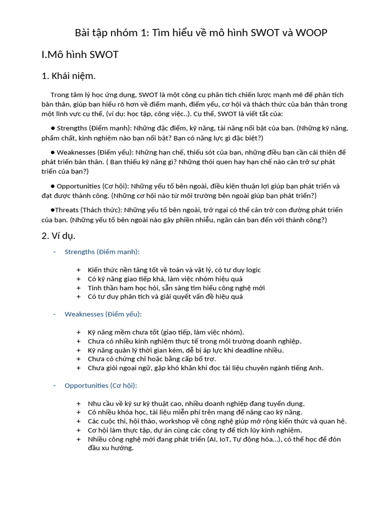 Nhóm 8 - Mô Hình SWOT Và WOOP | PDF