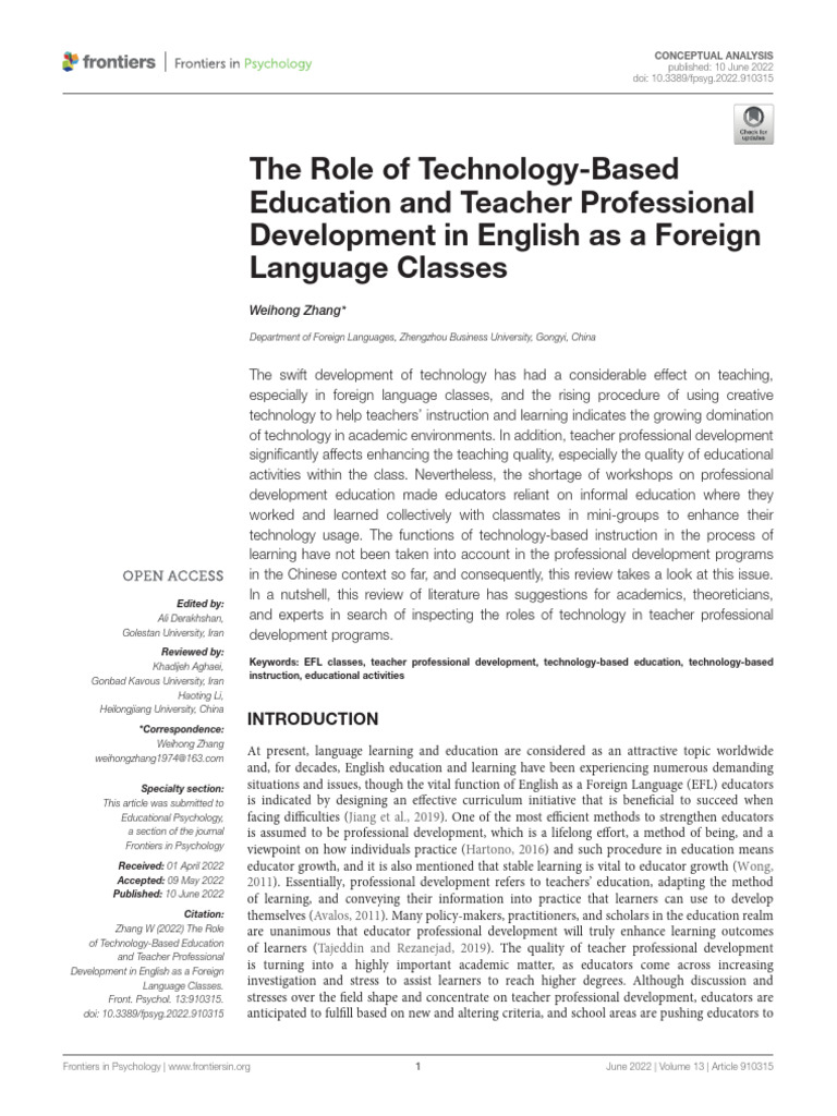 (Additional Reading) The Role of Technology-Based Education and Teacher ...