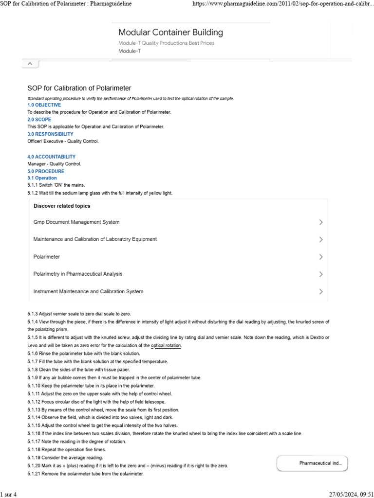 SOP For Calibration of Polarimeter Pharmaguideline | PDF | Optics ...