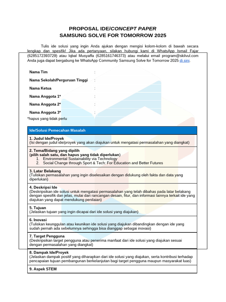 Template SFT CONCEPT PAPER NAMA PENDAFTAR NAMA TIM INDIVIDU | PDF