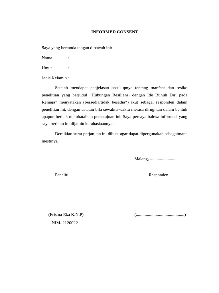 Informed Consent & Kuesioner Penelitian | PDF
