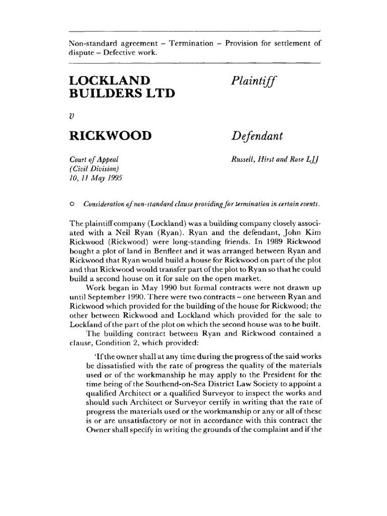 Lockland Builders LTD V Rickwood 46 ConLR 92 (1) Page 7 | PDF | Breach ...
