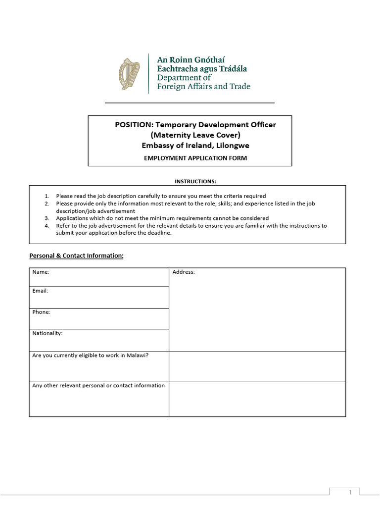 Temporary Development Officer Application Form - HR Approved | PDF ...