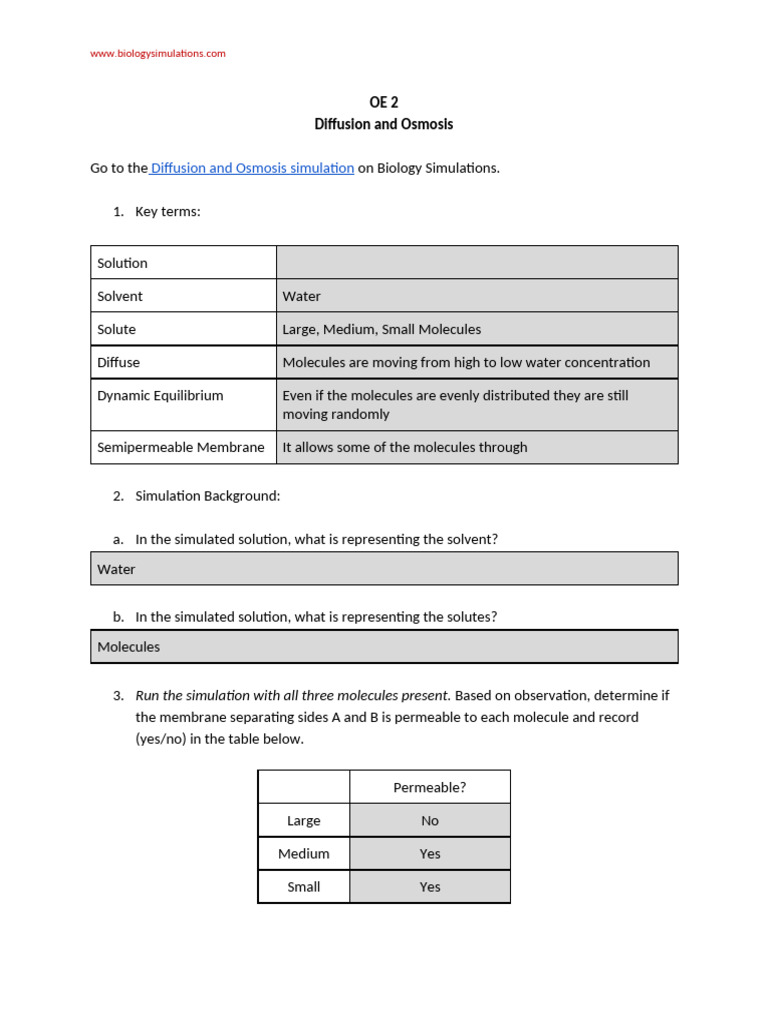 OE 2 Diffusion and Osmosis | PDF | Osmosis | Physical Chemistry