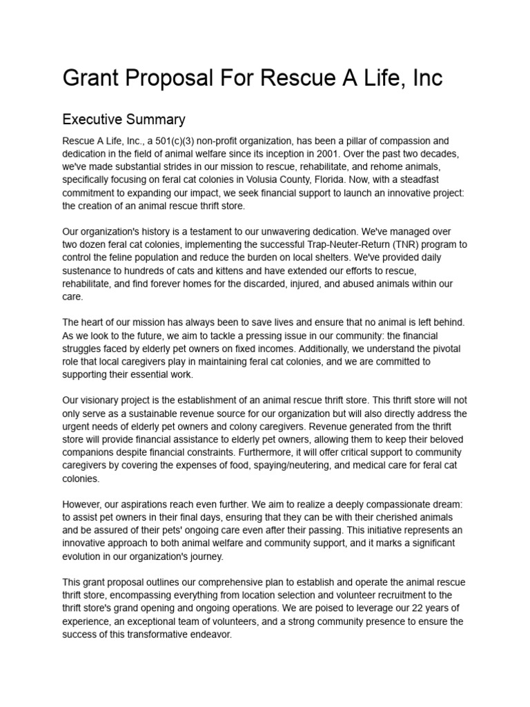 Grant Proposal For Rescue A Li | PDF | Performance Indicator | Pet