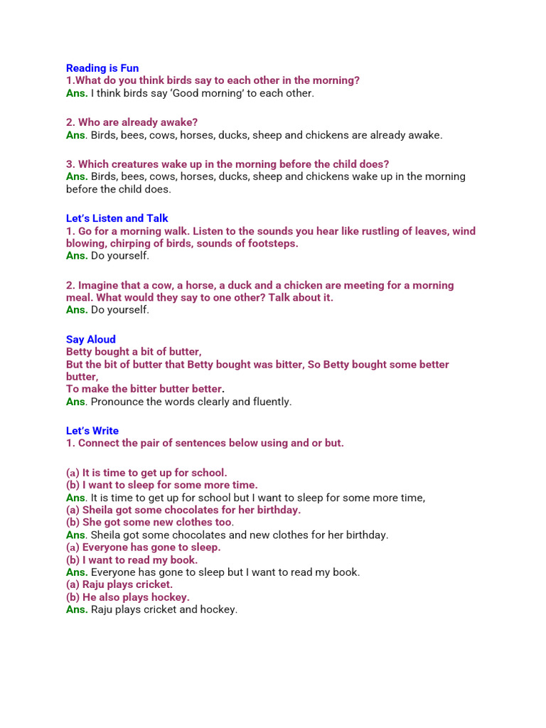 Wake Up Chapter 1 Grade 4 Textbook Answers | PDF