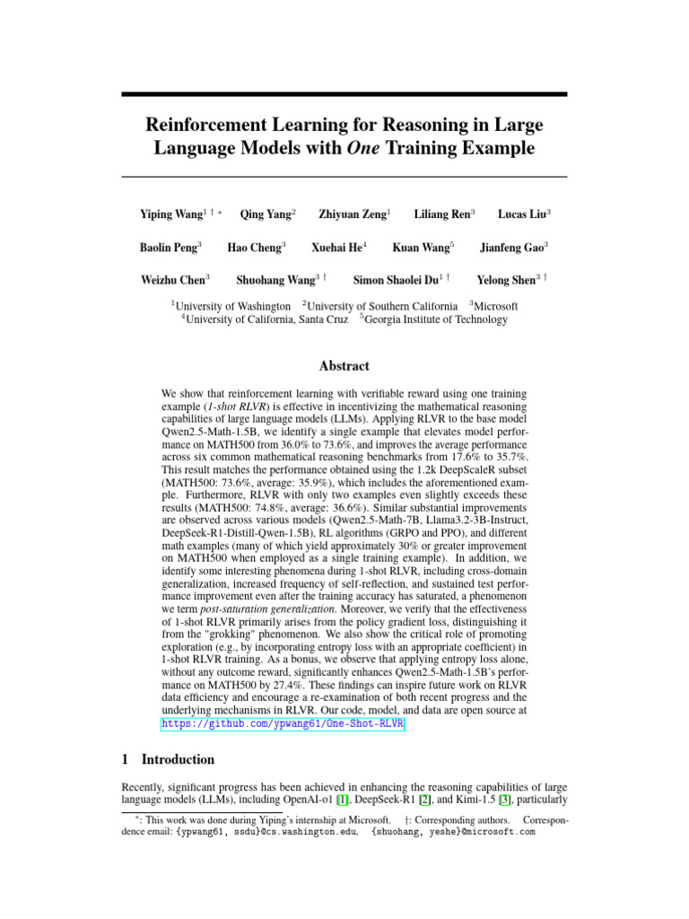 Reinforcement Learning For Reasoning in Large Language Models With Training Example | PDF | Zero ...