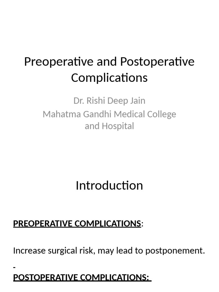 Immediate Postoperative Complications | PDF