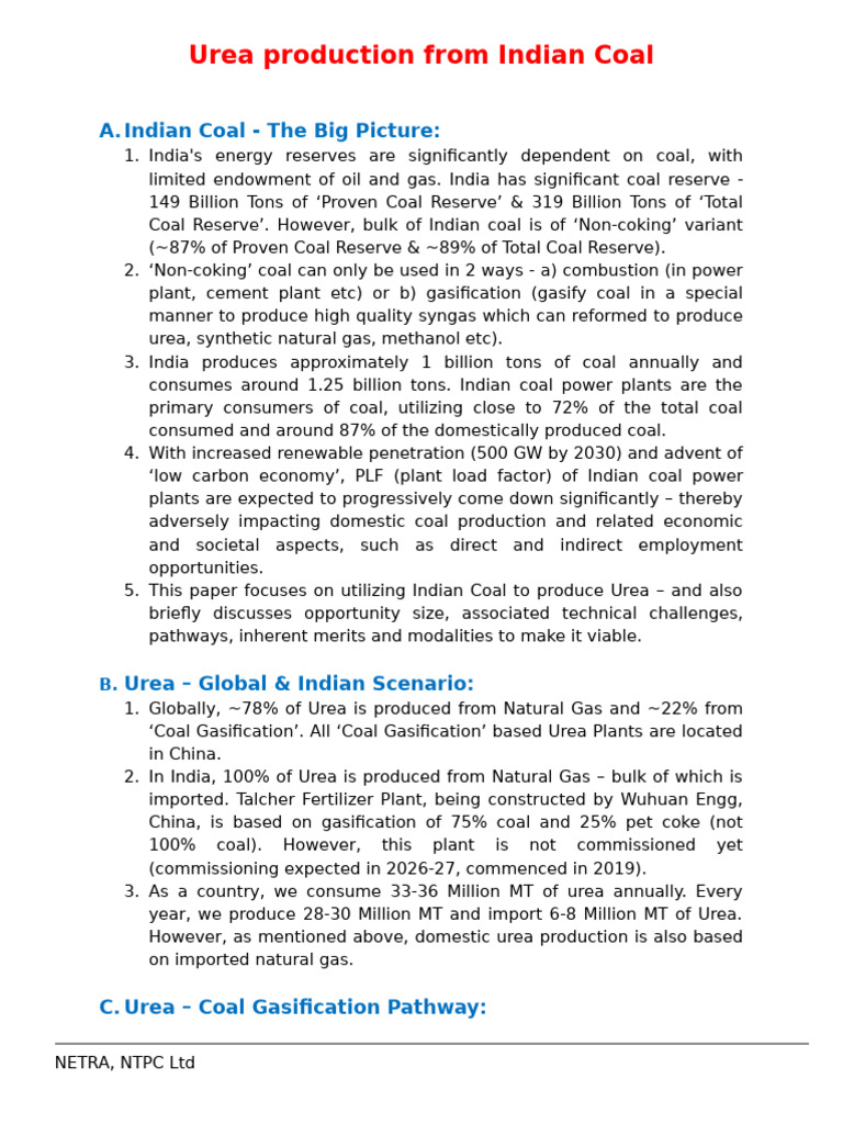 Urea Production via Coal Gasification | PDF | Coal | Gasification