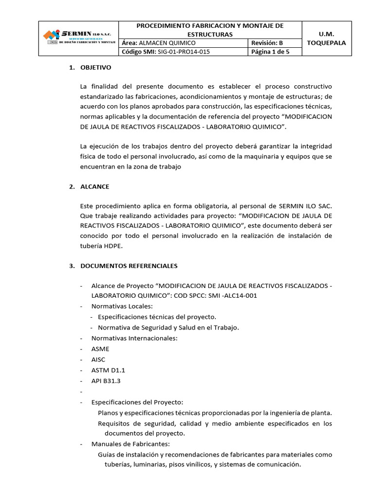 SIG-01-SMI-PRO14-003 - B Fabricacion y Montaje de Estructuras Metalicas | PDF | Tornillo ...