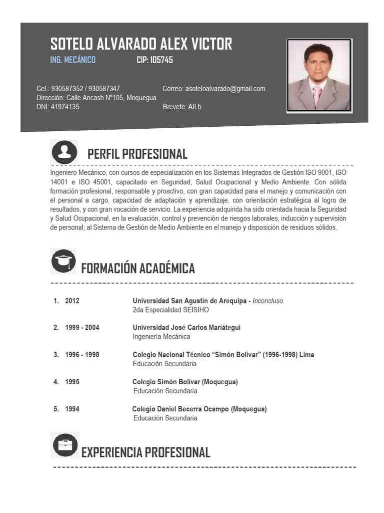 CV Alex Sotelo - 2024 - Octubre | PDF | Seguridad y salud ocupacional ...