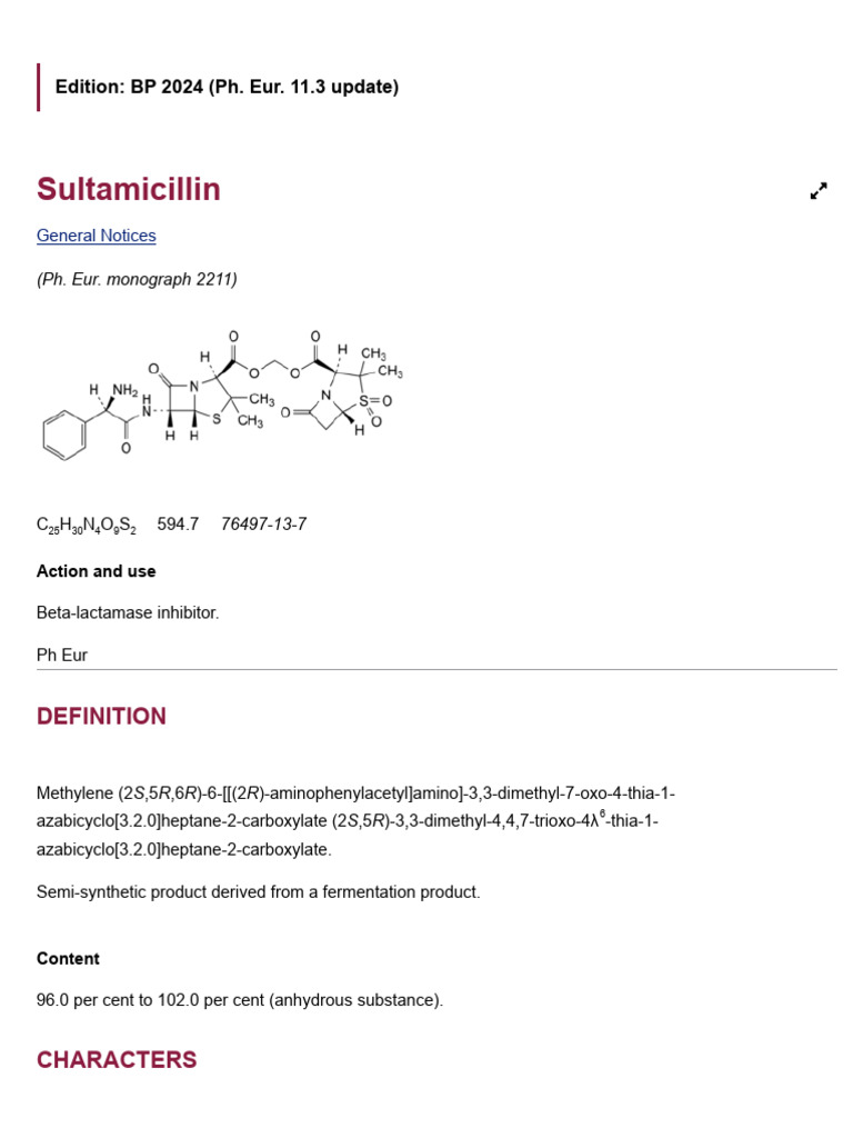 Sultamicillin - British Pharmacopoeia | PDF | Solubility | Chromatography