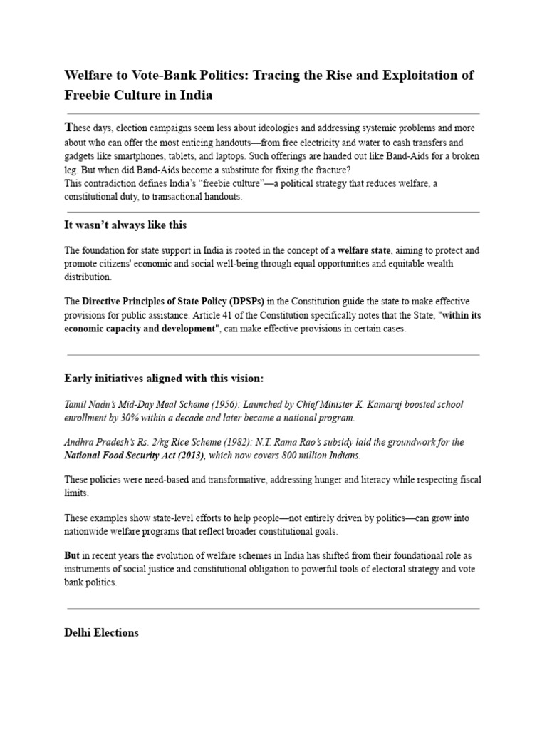 Freebie Culture and Vote-Bank Politics in India | PDF | Economies ...