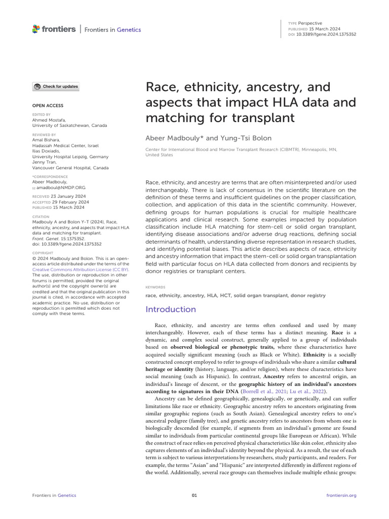 HLA Matching: Impact of Race and Ethnicity | PDF | Human Leukocyte ...