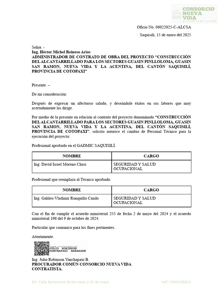 17 - OFICIO CAMBIO PERSONAL 06022025-A-ALCSA Administrador de Contrato-Signed | PDF
