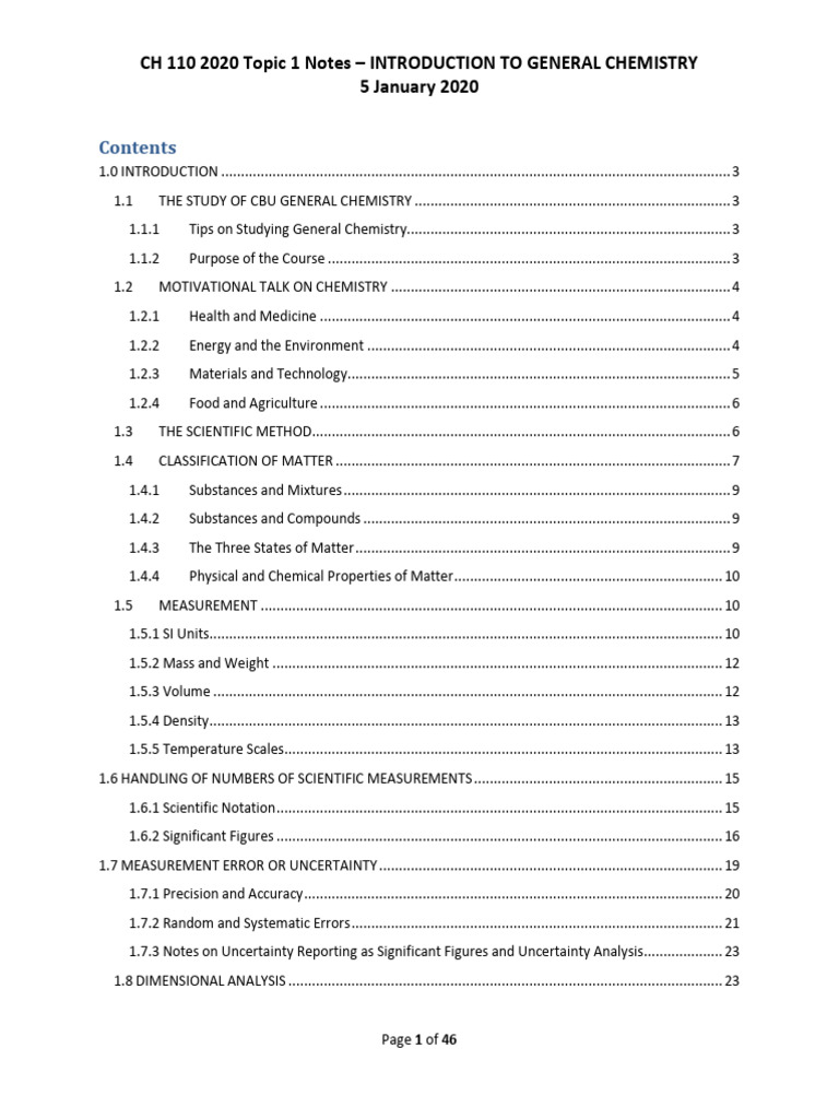 CH111 Notes1 Intro | PDF | Litre | Significant Figures