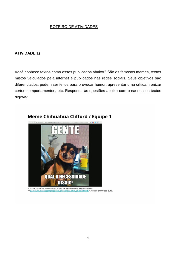Atividades de Interpretação de Memes | PDF | Quadrinhos