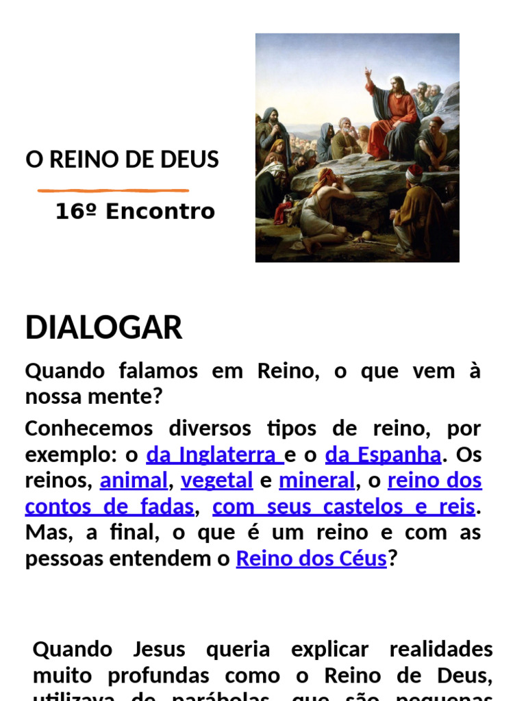 16º Encontro - Catequese Com Adultos - O Reino de Deus | PDF | O Reino de Deus | Jesus