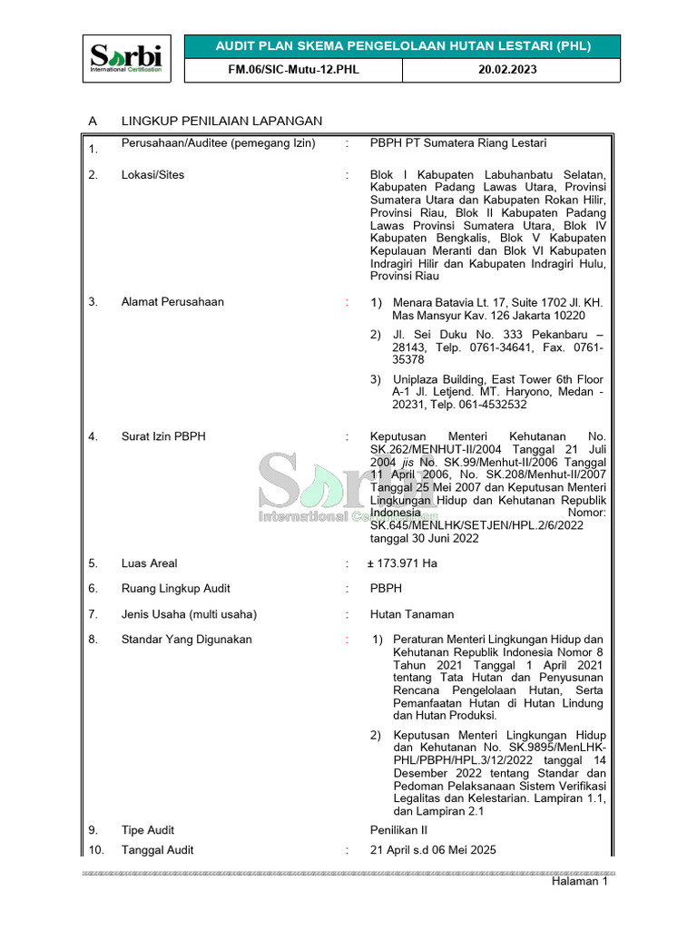 02 Revisi Auditplan - Penilikan II - PT SRL Blok I, II, IV, IV Dan VI ...