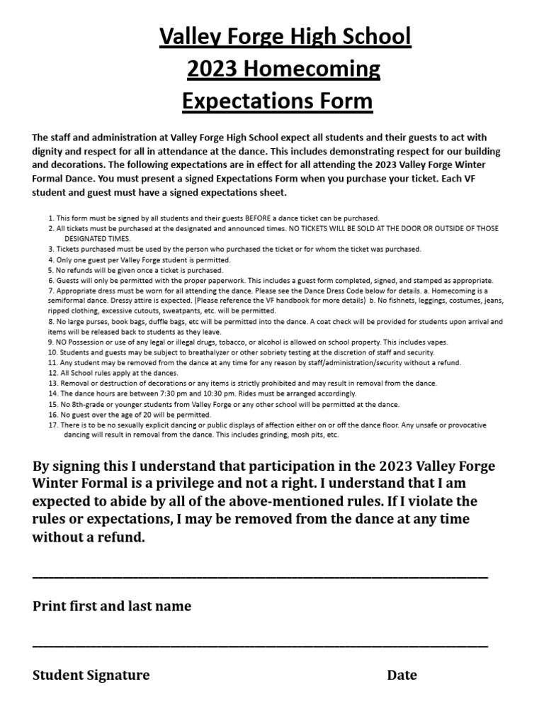 2023 Hoco Behavior Expectations Form | PDF | Clothing