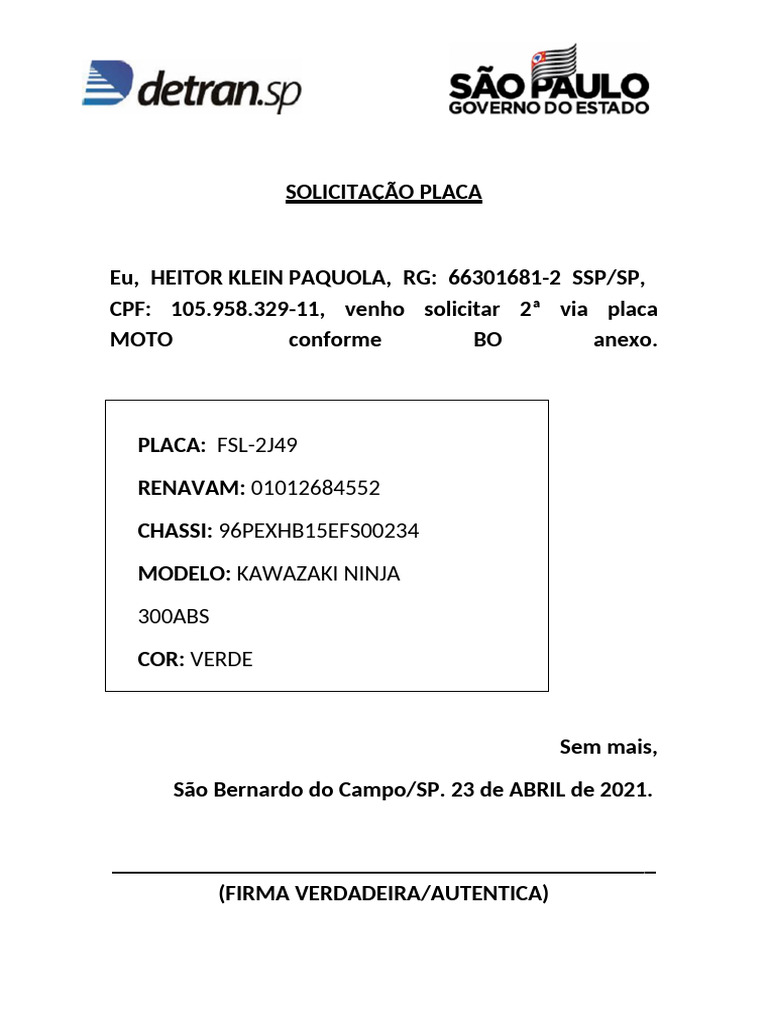 Autorizacao Placa | PDF