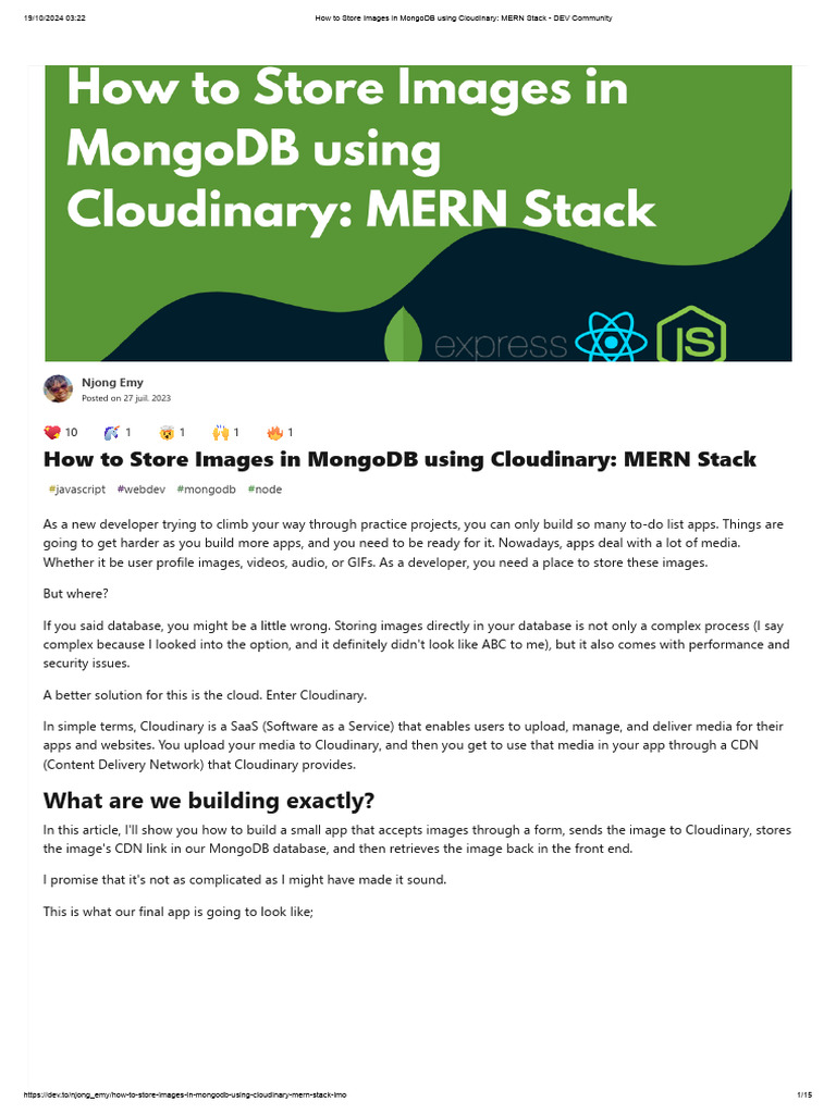 Store Images in MongoDB with Cloudinary | PDF | Database Schema ...