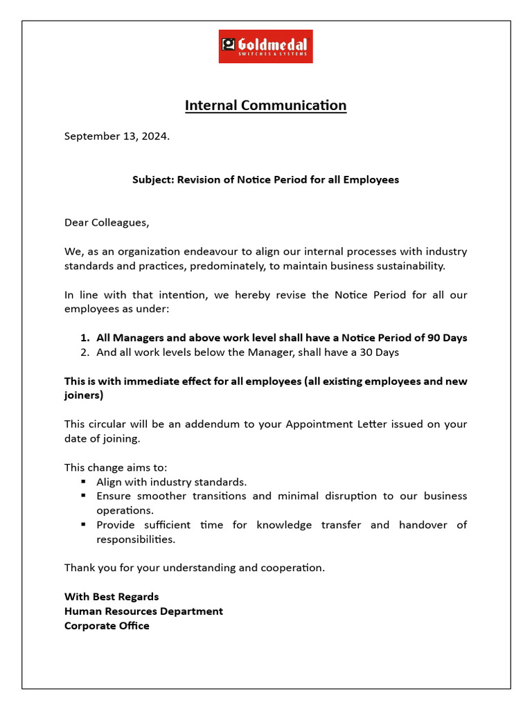 Notice Period Revision Addendum | PDF
